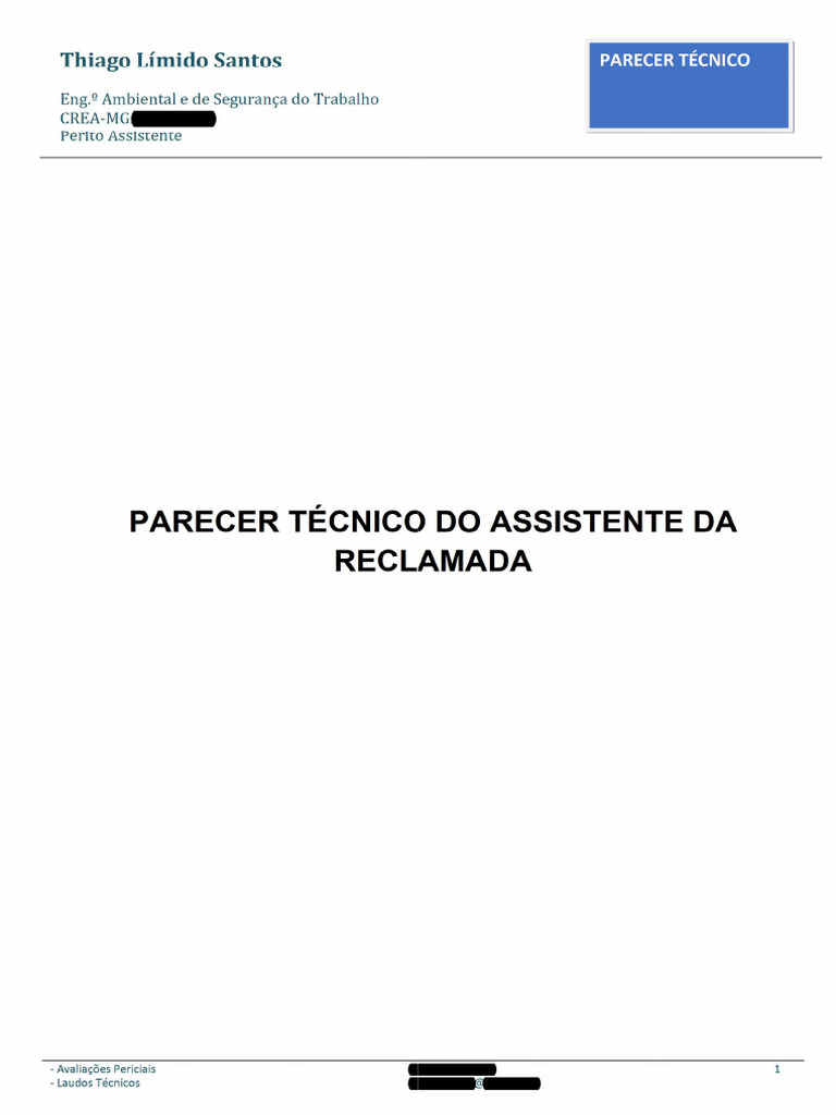 Bônus - Parecer Tecnico Reclamada Preenchido | PDF