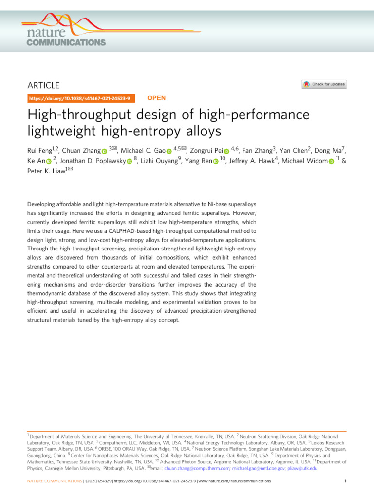 Lightweight High Entropy Alloys | PDF | Materials | Applied And ...
