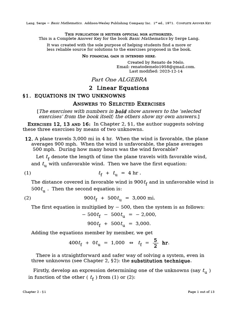 En 0201 Serge Lang Basic Mathematics Answers | PDF | Equations | Function (Mathematics)