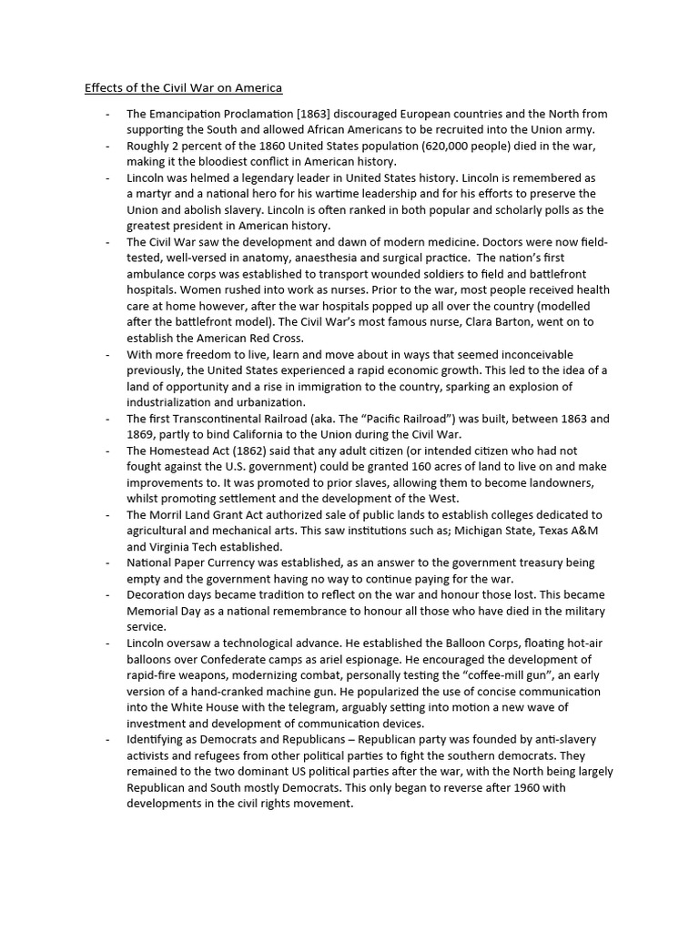 Effects of The Civil War On America | PDF | American Civil War ...