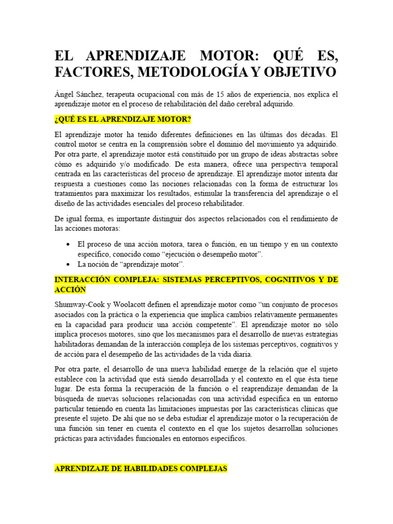 Aprendizaje Motor | PDF | Aprendizaje | Experiencia Aprendizaje Motor | PDF | Aprendizaje | Experiencia