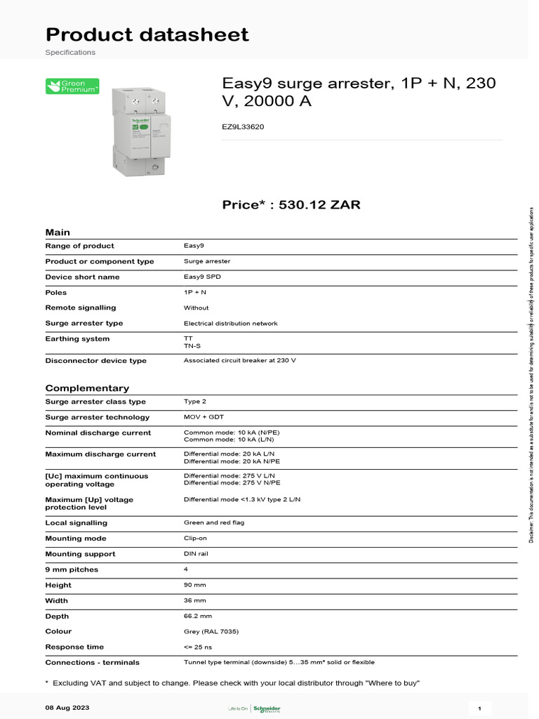 Easy9 Surge Arrester Specs | PDF | Electromagnetism | Physical Quantities