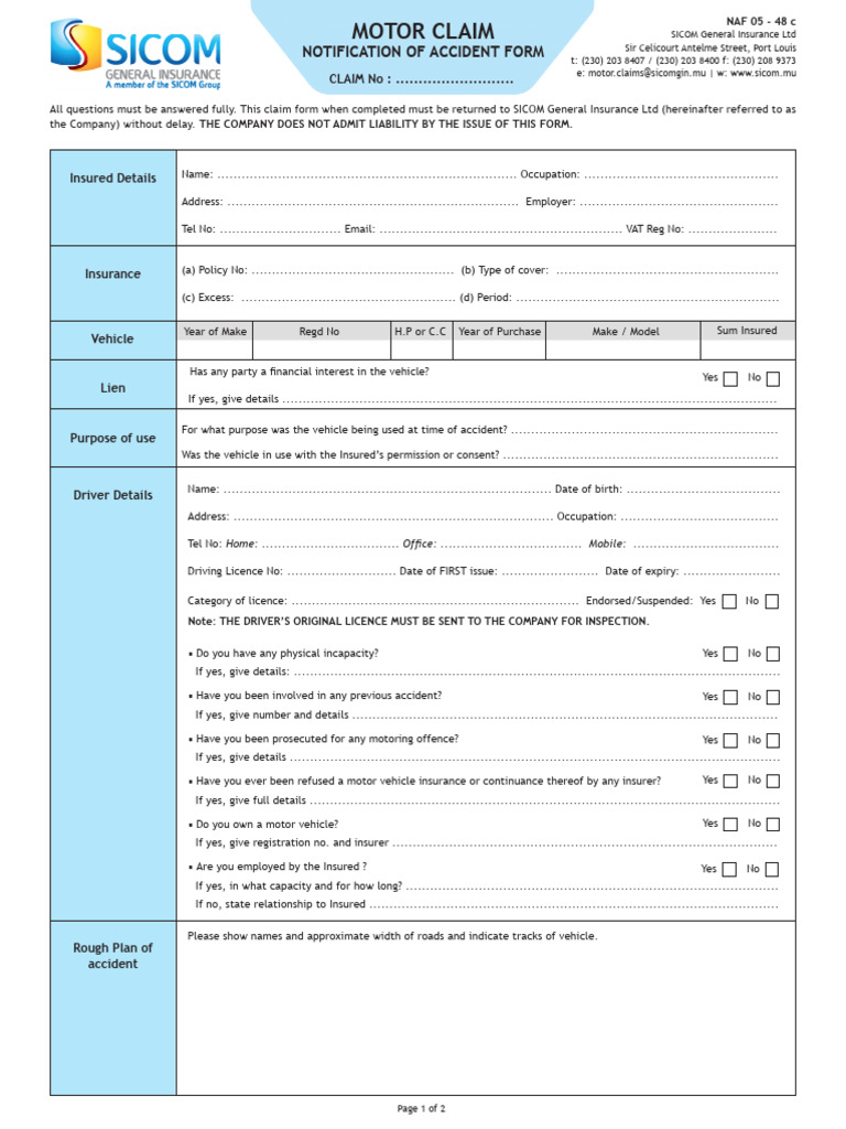 Motor Claim Form | PDF | Insurance | Vehicles