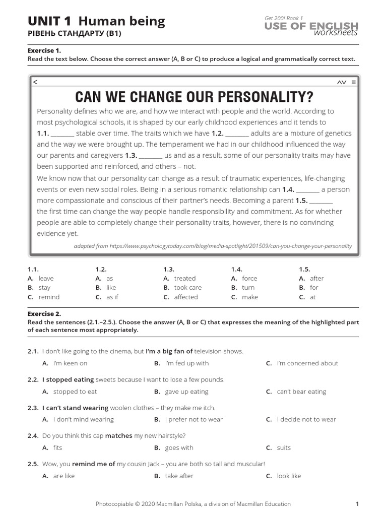Human Being Use of English Worksheet With Answer Key | PDF ...