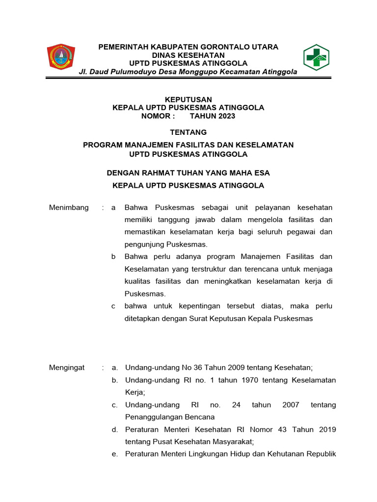 1.4.1.a SK Program MFK | PDF | Pengembangan Diri | Kesehatan Holistik