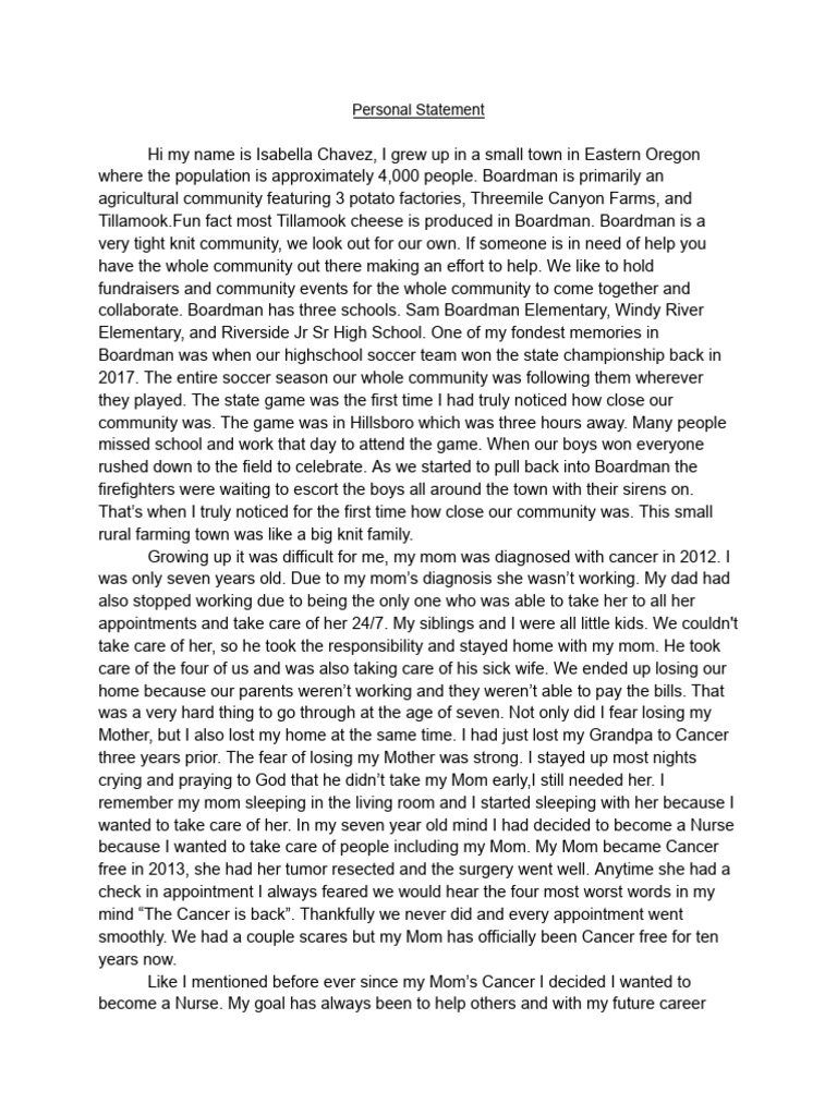 Isabella Chavez - Personal Statement | PDF