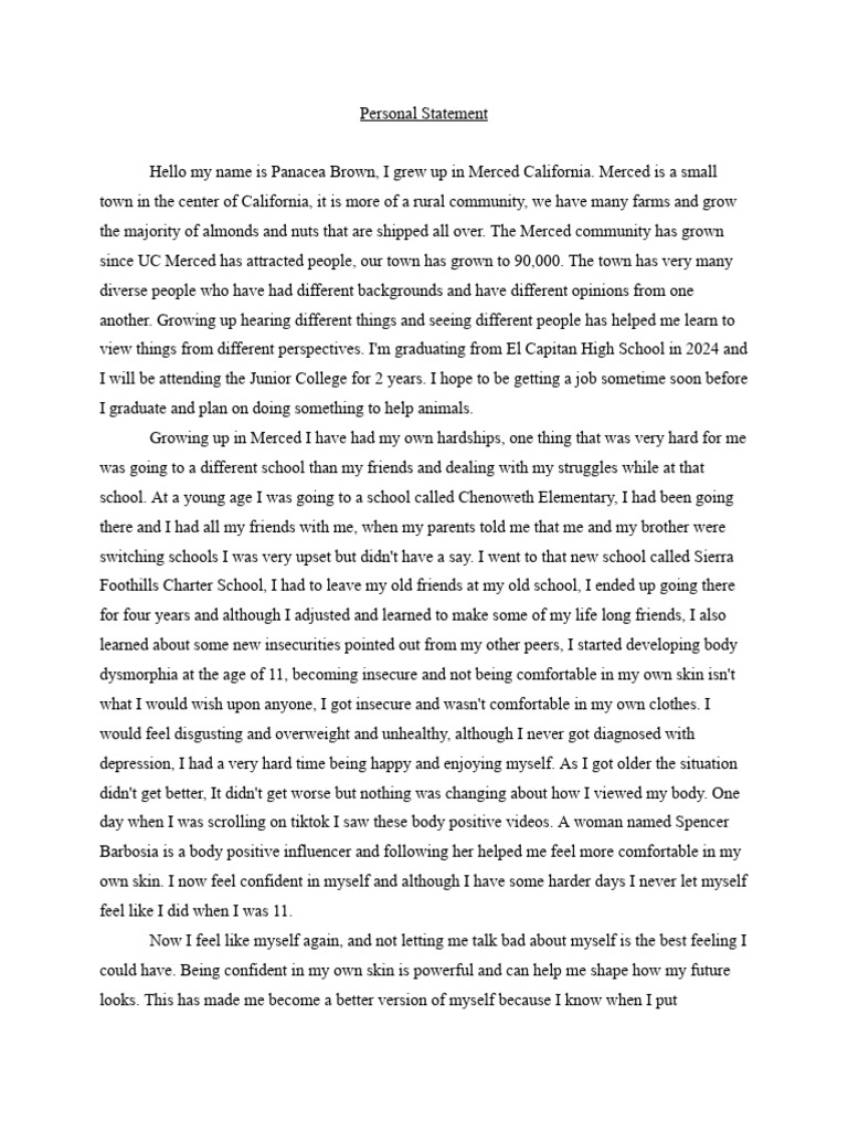 Panacea Brown - Personal Statement | PDF