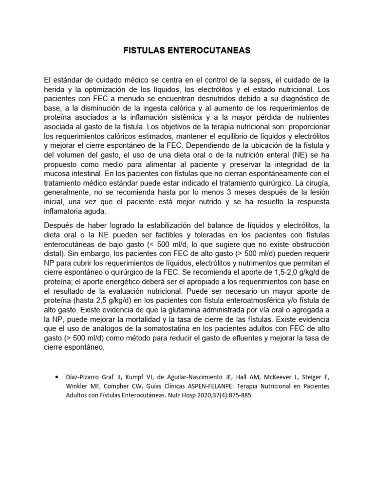 Fistulas Enterocutaneas | PDF | Nutrición | Dieta y nutrición