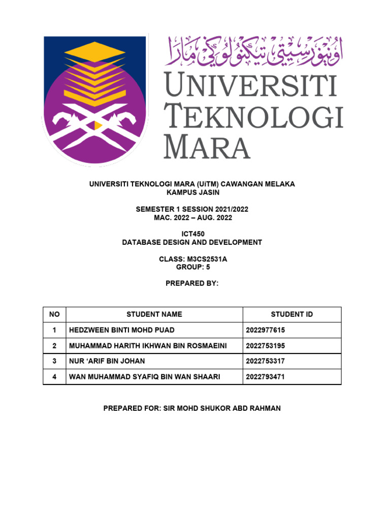 ICT450 Group Project Report | PDF | Databases | Table (Database)