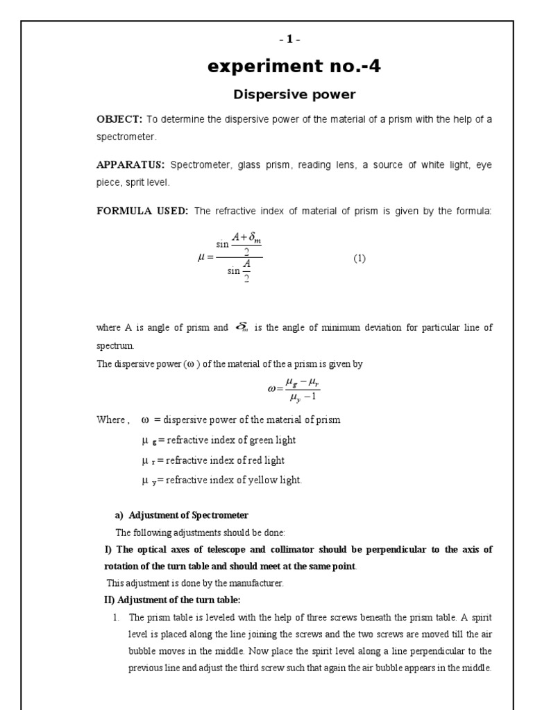 Dispersive Power of Prism | PDF | Prism | Dispersion (Optics)