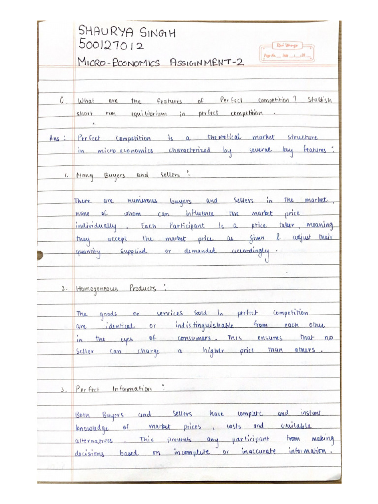 SHAURYA SINGH (500127012) Assignment-2 Micro Economics | PDF