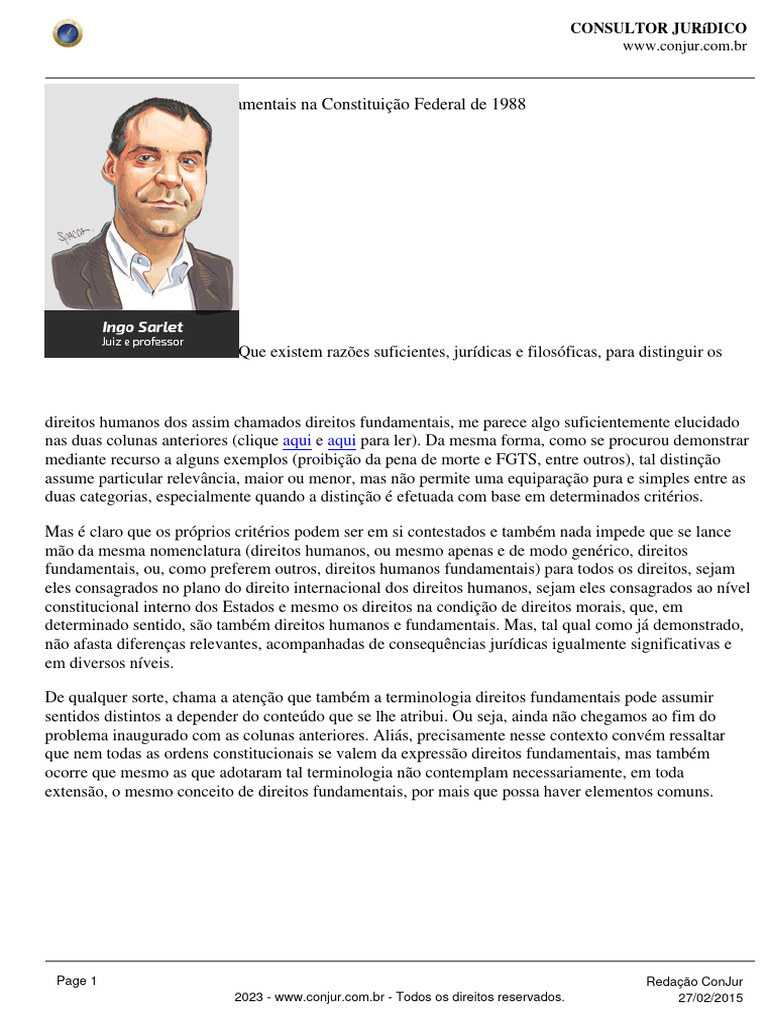O Conceito de Direitos Fundamentais Na Constituição Federal de 1988 ...