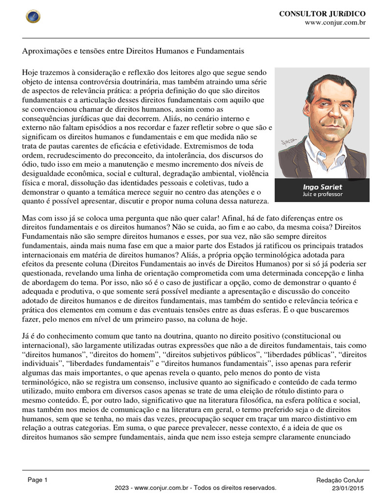 Aproximações e Tensões Entre Direitos Humanos e Fundamentais - Ingo ...
