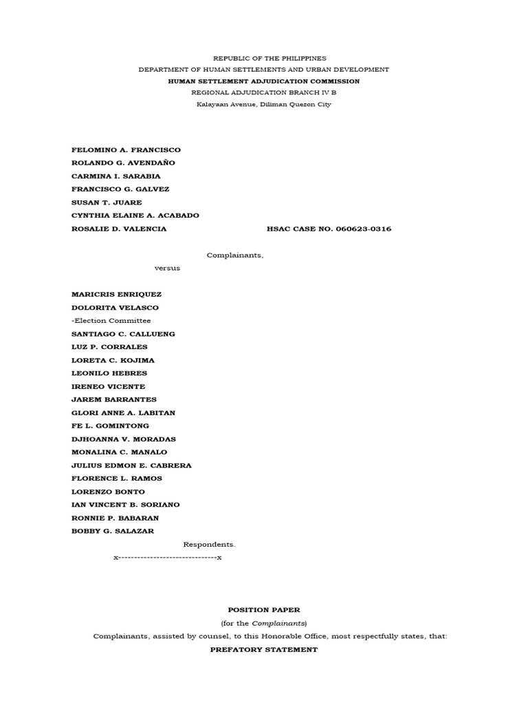 Position Paper Palmera | PDF | By Law | Injunction