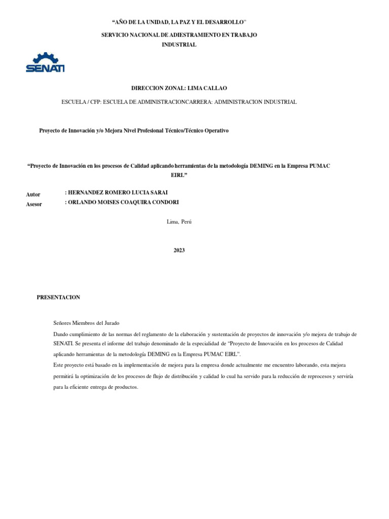 Mejora de Calidad en PUMAC EIRL | PDF | Calidad (comercial) | Business