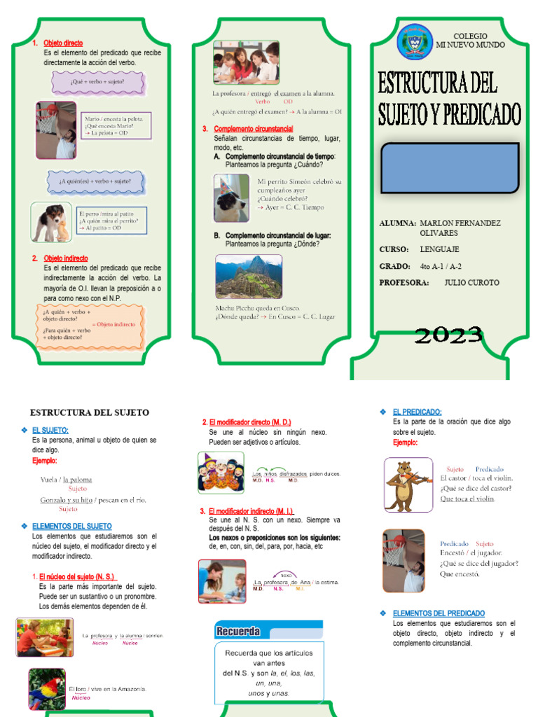 Triptico Estructura Del Sujeto y Predicado | PDF | Asunto (gramática ...