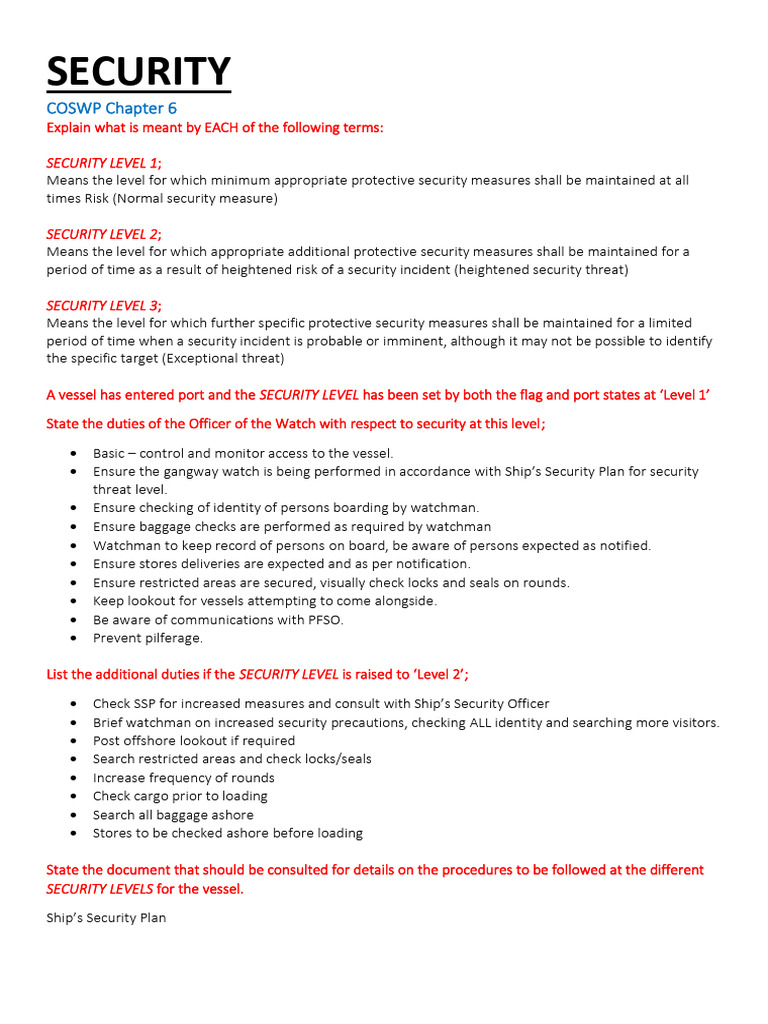 Security Levels and Officer Duties at Sea | PDF | Dangerous Goods | Ships