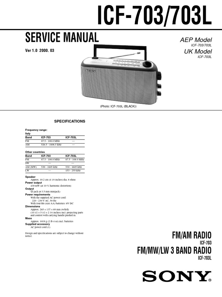 Sony Icf-703 703l | PDF | Frequency Modulation | Electrical Engineering