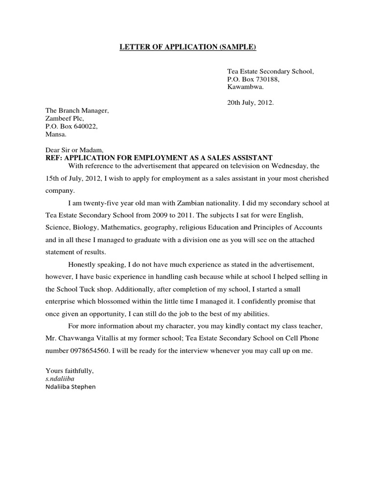 Letter of Application Sample | Download Free PDF | Madam