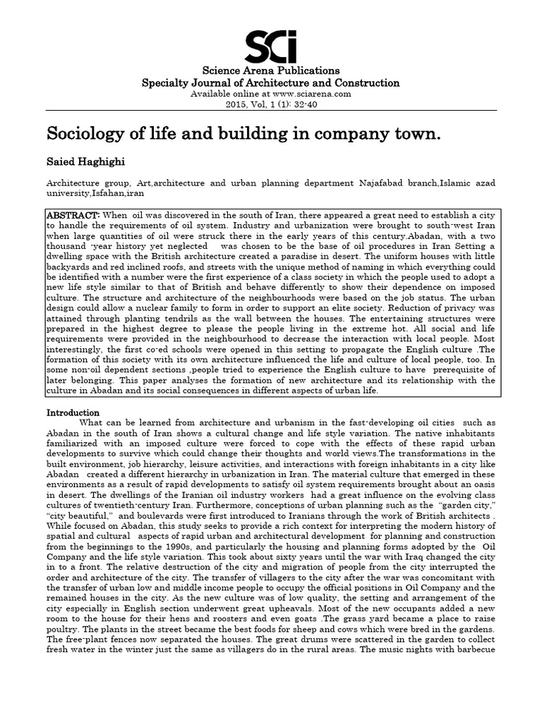 Sociology of Life and Building in Company Town | PDF | Labour Economics ...