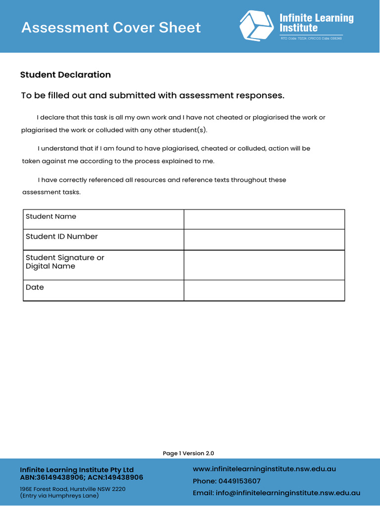 Assessment Cover Sheet V2.0 | PDF