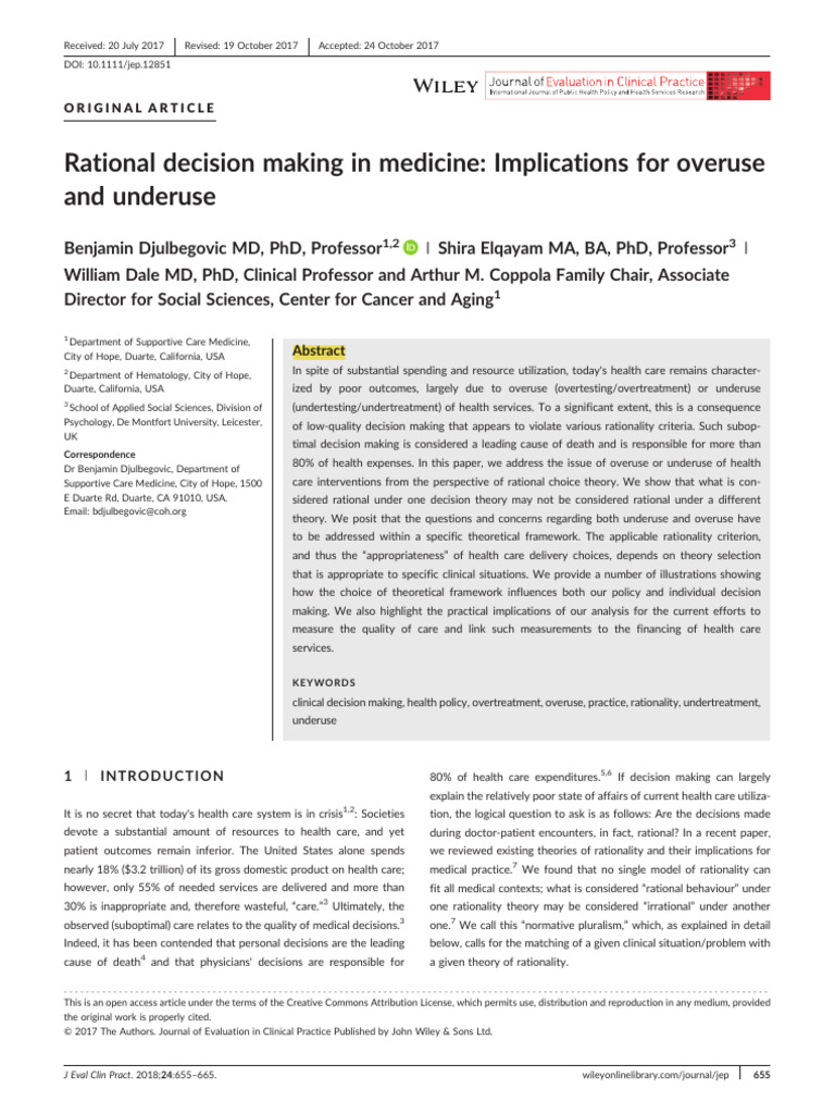 Rational Decision Making in Medicine | PDF | Rationality | Decision Making