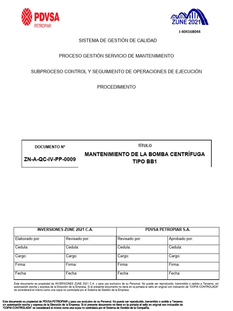 ZN-A-QC-IV-PP-0009 Armado de La Bomba Centrífuga BB1 | PDF