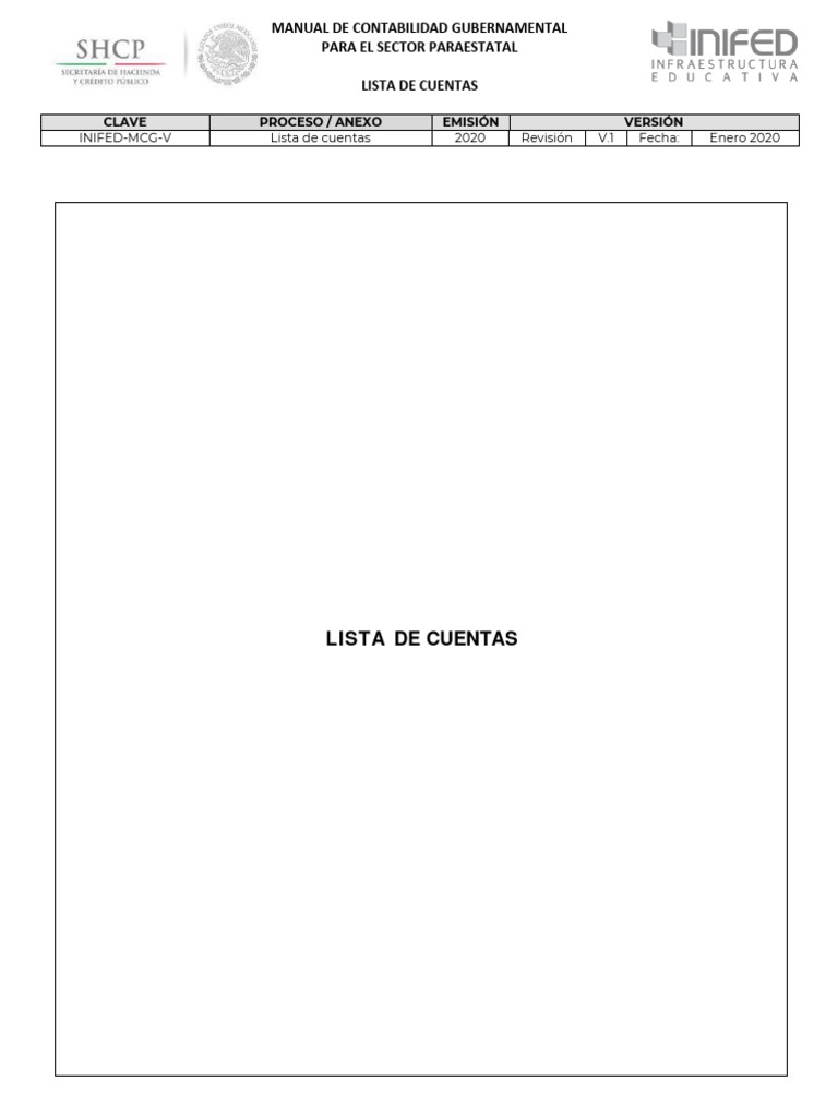 V Lista de Cuentas Inifed | PDF | Presupuesto | Contabilidad