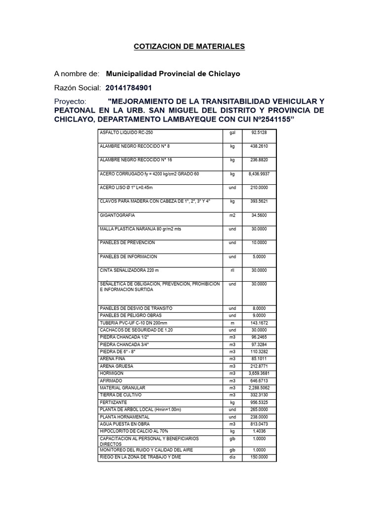 Cotizacion de Materiales | Descargar gratis PDF | Procesos industriales | Construyendo tecnología