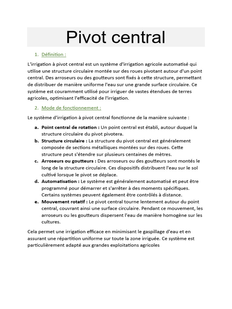 Irrigation Efficace par Pivot Central | PDF | Irrigation | Eau
