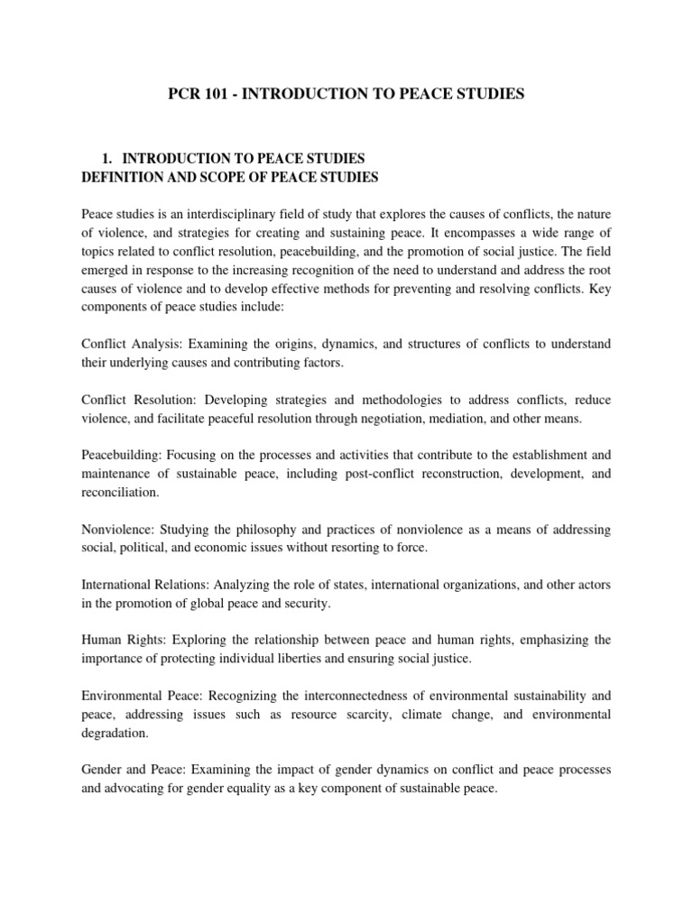 Introduction to Peace Studies Overview | PDF | Peacebuilding | Oslo Accords