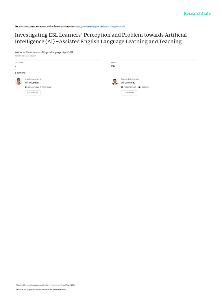 Investigating ESL Learners Perception and Problem | PDF | Intelligence (AI) & Semantics ...