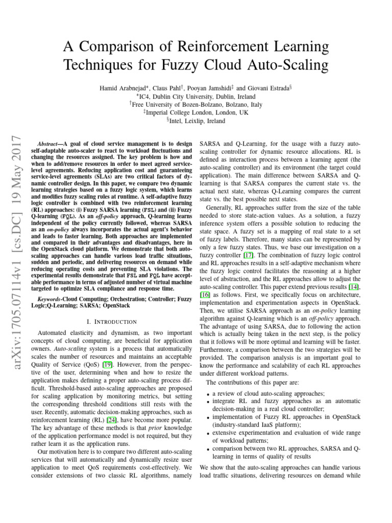 A Comparison of Reinforcement Learning Techniques For Fuzzy Cloud Auto-Scaling | PDF | Fuzzy ...