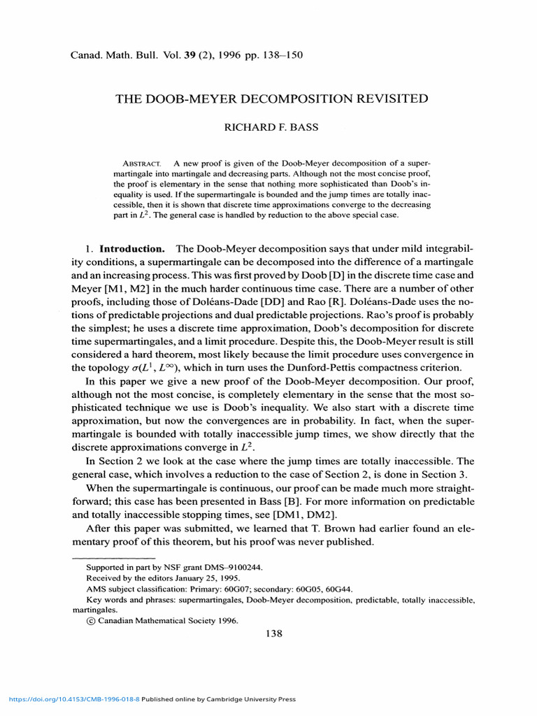 The Doob Meyer Decomposition Revisited | PDF | Stochastic Process | Probability