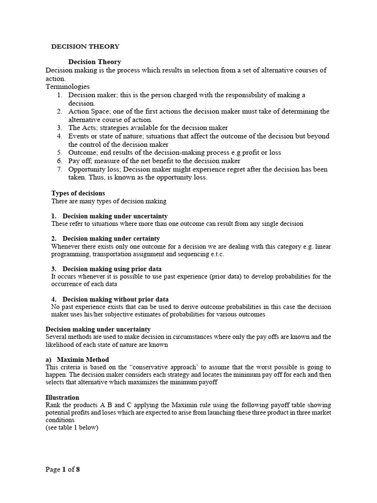 DECISION THEORY | PDF | Decision Making | Applied Mathematics