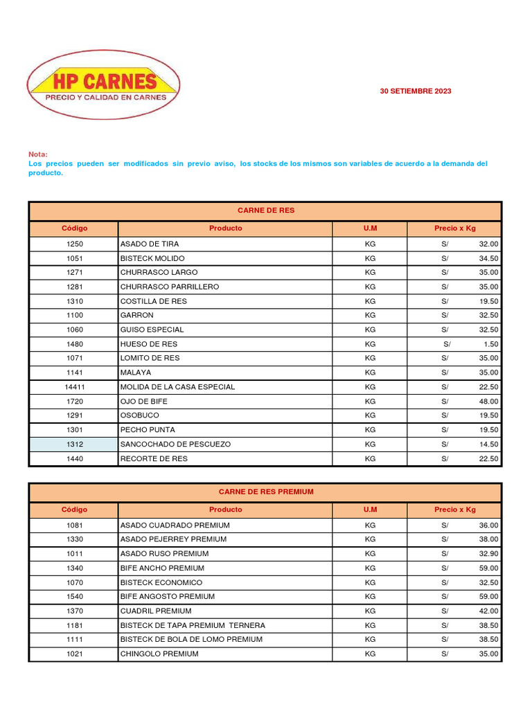 Precios de Asado Ruso y Carnes | PDF