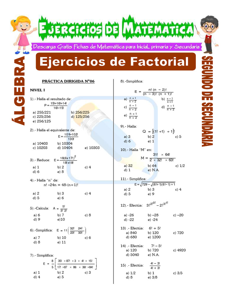 Ejercicios de Factorial para Segundo de Secundaria | PDF