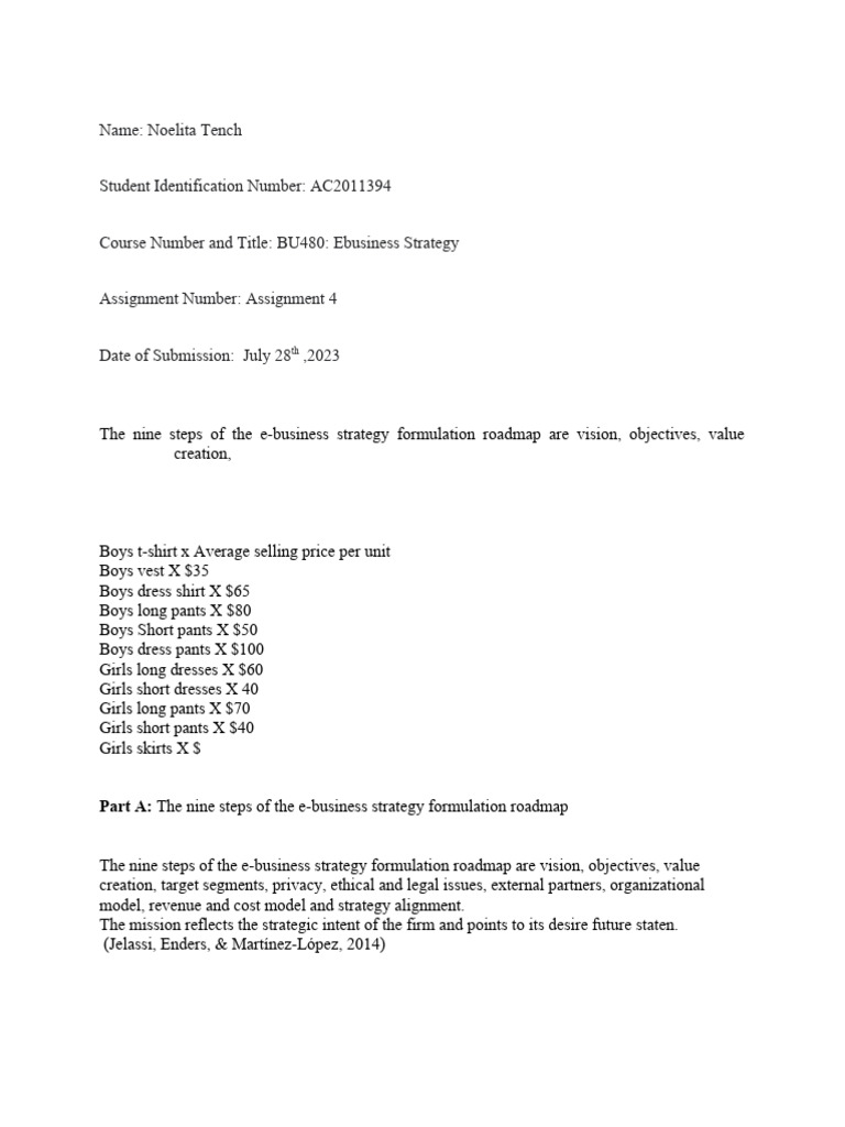 Ebusiness Strategy Assignment 8 | PDF