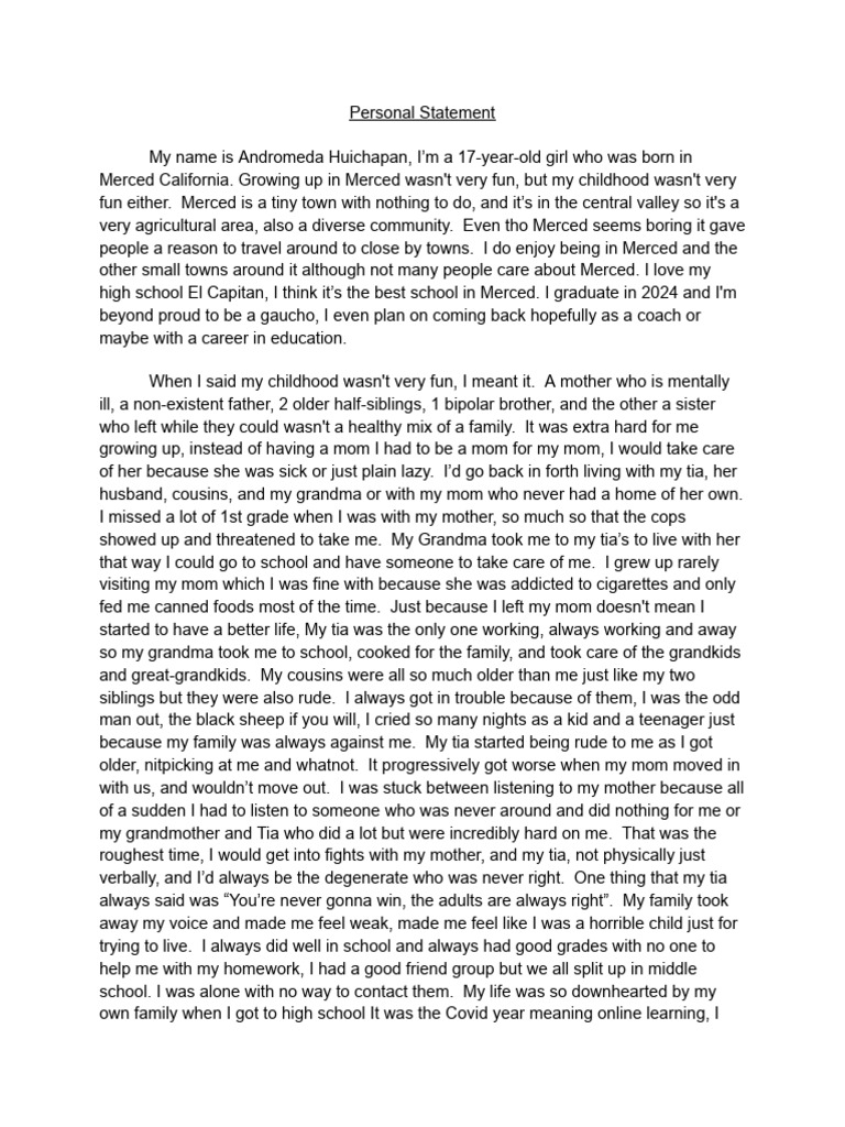 Andromeda Huichapan - Personal Statement | PDF