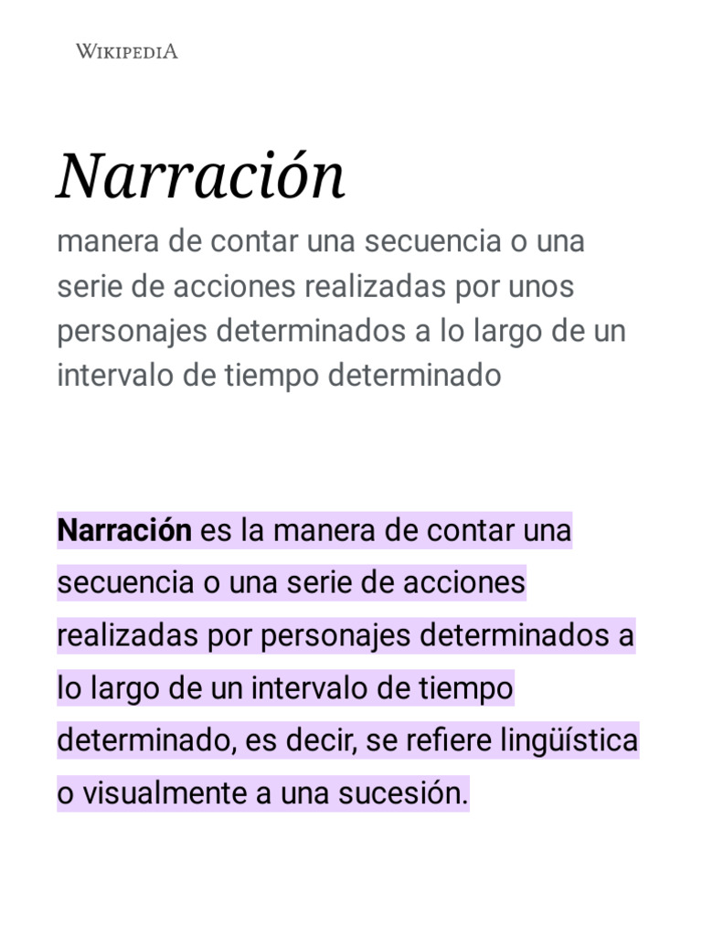 Narración - Wikipedia, La Enciclopedia Libre | PDF | Narración