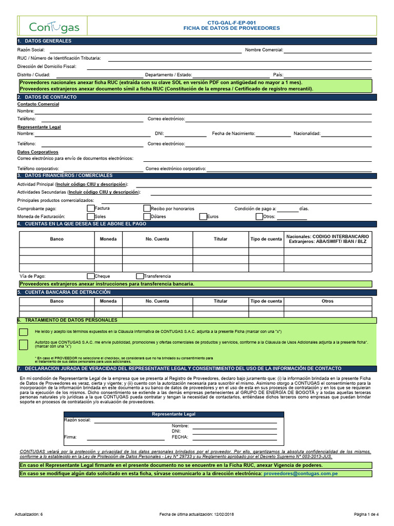Ficha de Proveedores - RV - MCAR - Vfinal | PDF | Transferencia bancaria | Bancos