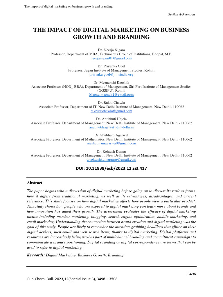 The Impact of Digital Marketing On Business Growth and Branding | Download Free PDF | Digital ...