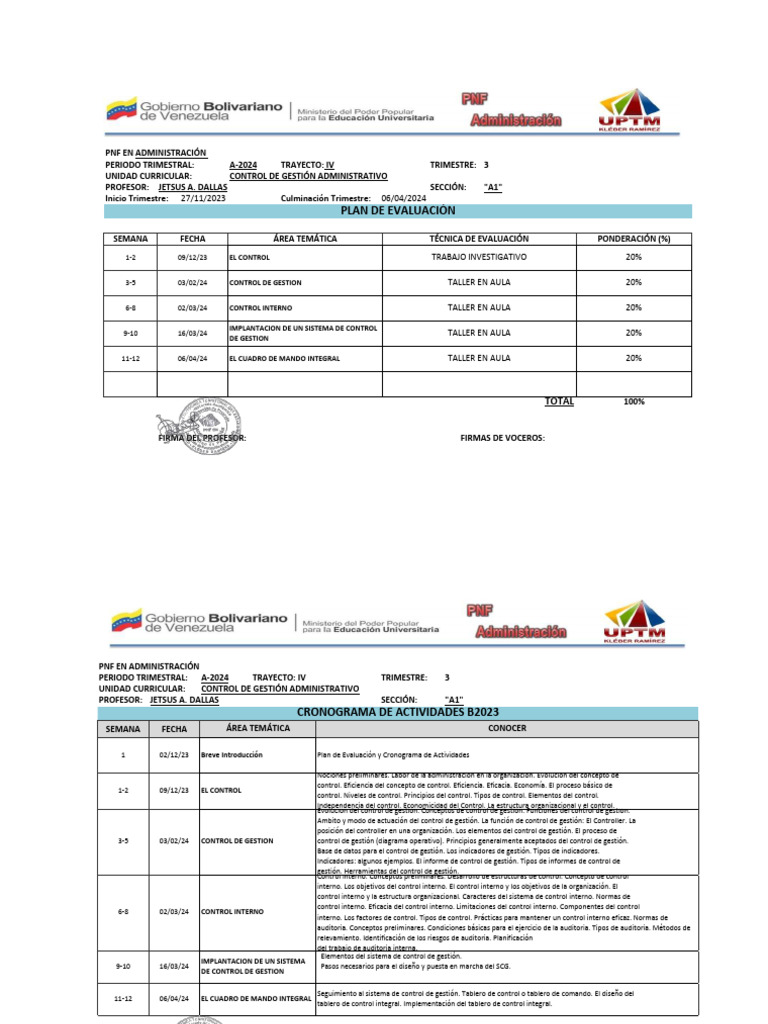 Plan. Cont. Gest. Adm. A-2024 | PDF | Auditoría | Business