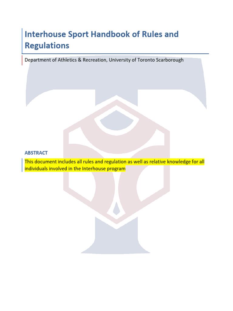 Interhouse Sport Handbook of Rules and Regulations | PDF | Sports