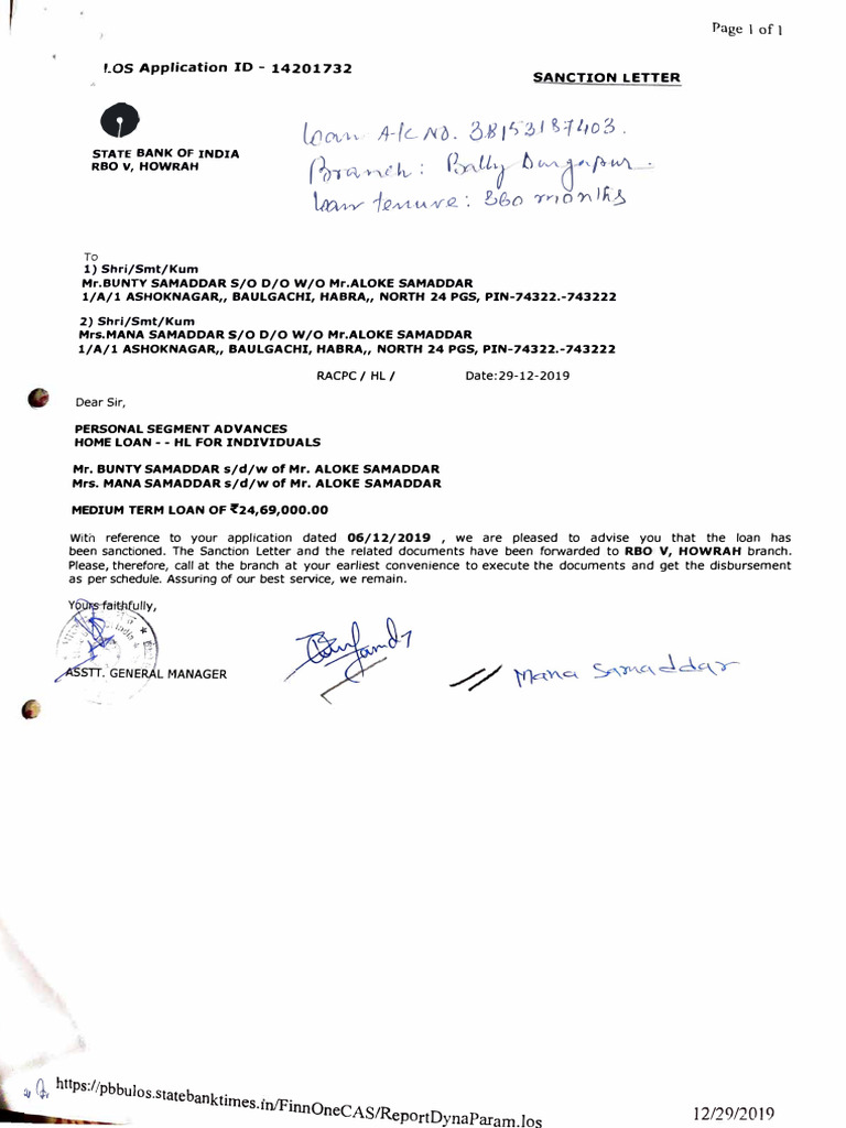 SBI Home Loan Sanction Letter | PDF | Interest | Banks