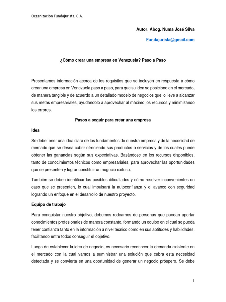 Cómo Crear Una Empresa en Venezuela Explicación Paso A Paso | PDF ... Cómo Crear Una Empresa en Venezuela Explicación Paso A Paso | PDF ...