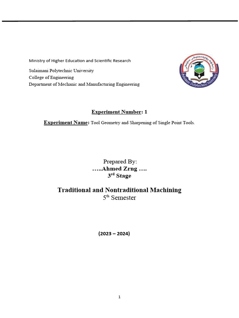 Traditional and Non Traditoinal Lab 1 | PDF | Machining | Metalworking