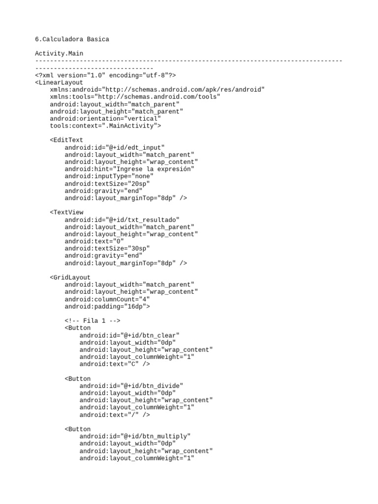 Codigo Calculadora Basica | Download grátis PDF | Android (sistema operacional) | Tablets