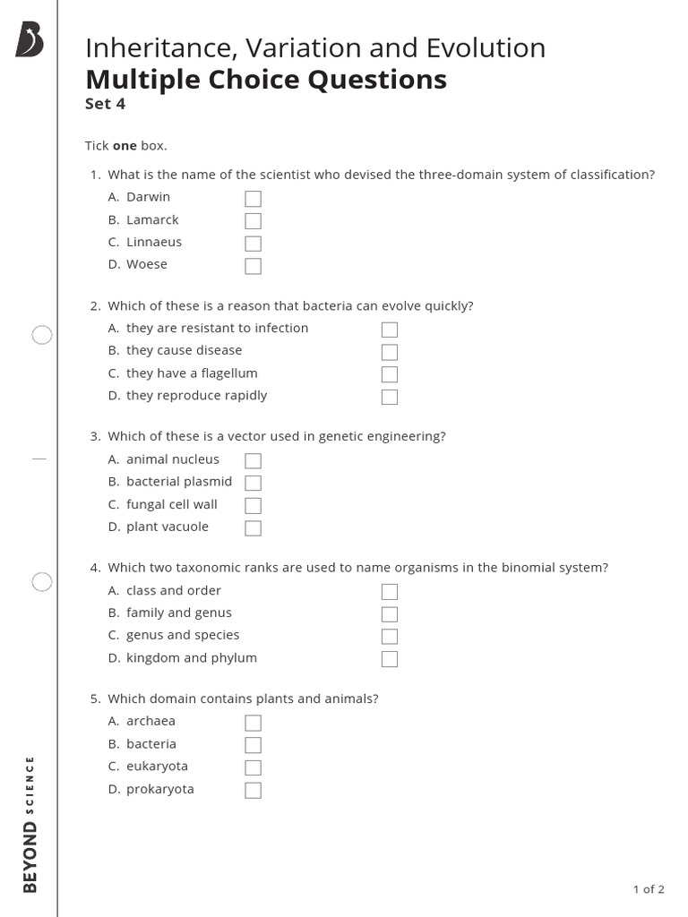 Inheritance, Variation and Evolution MCQs Set 4 | PDF