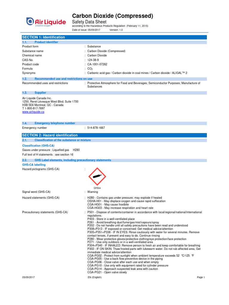 Alh Carbon Dioxide Compressed 124-38-9 CA-1001-07262 en | Download Free ...